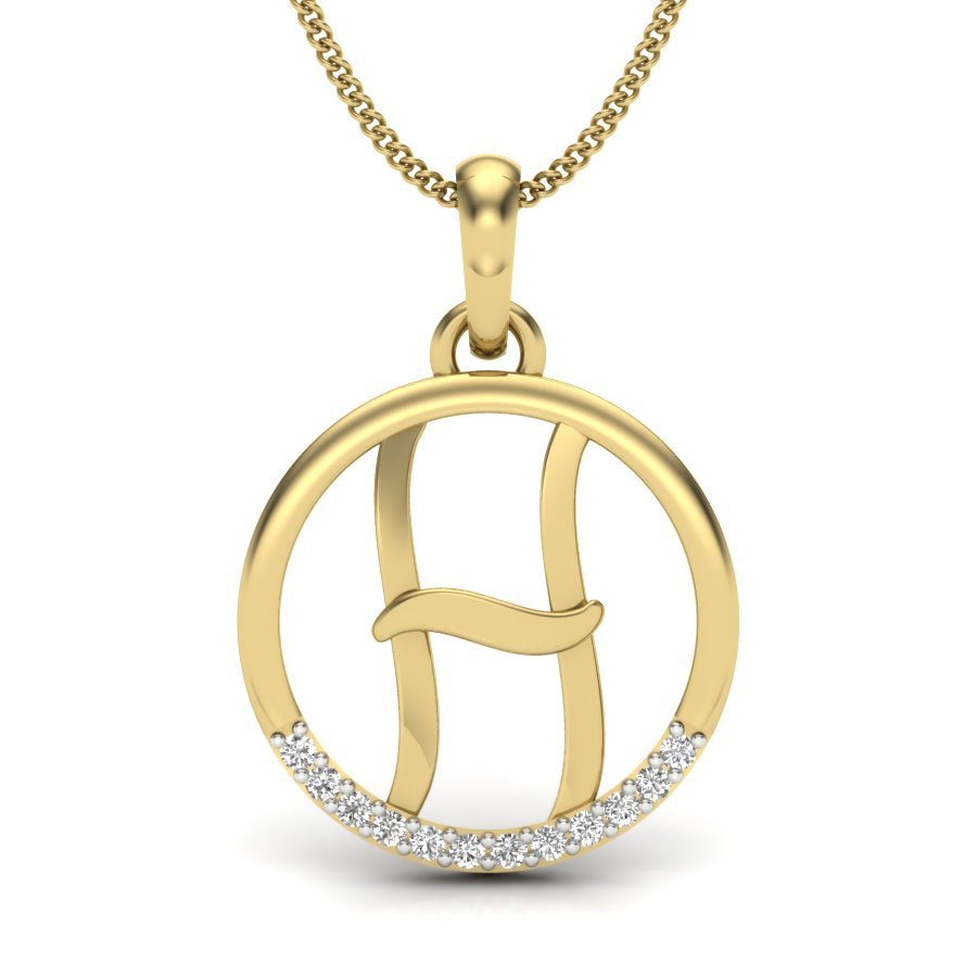 Personalized Gold Pendant Diamond Studded H Alphabet Glimora
